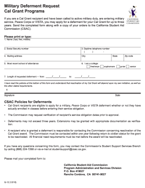 Fillable Online Military Deferment Request Cal Grant Programs. Cal ...