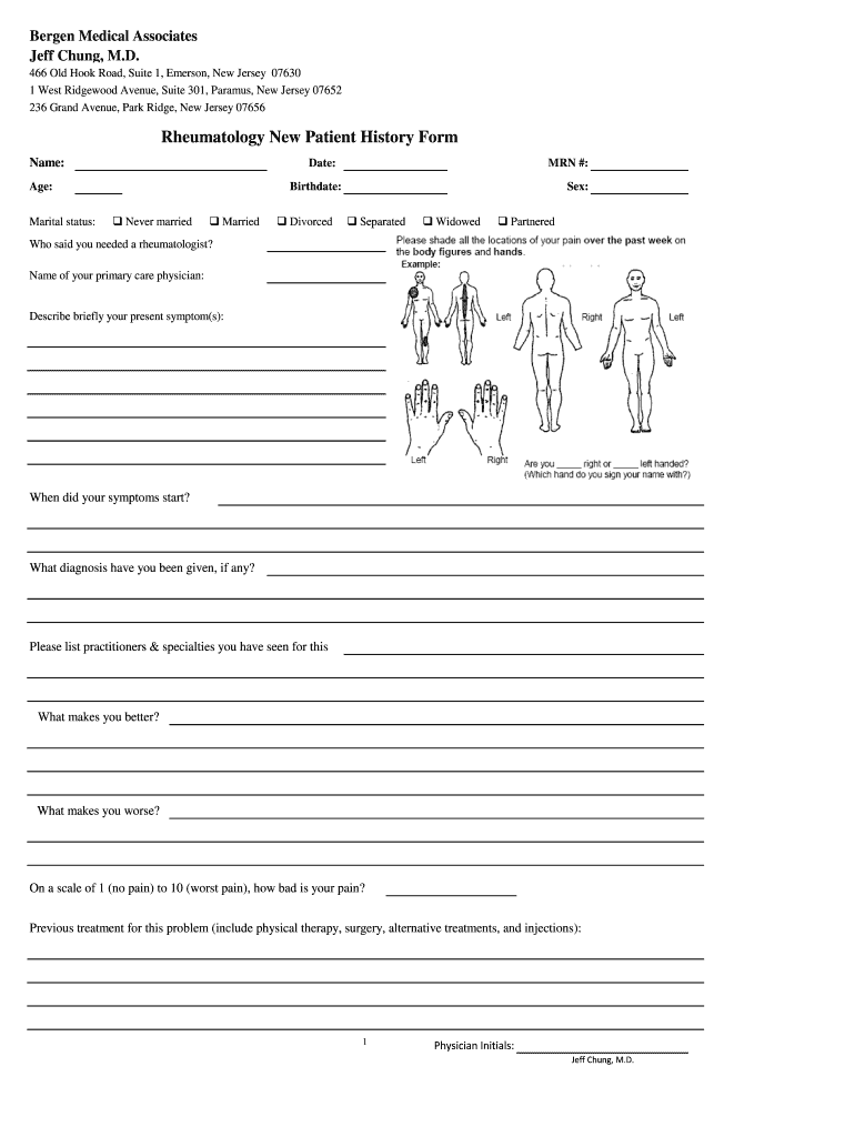 Fillable Online Rheumatology New Patient History Form - Bergen Medical ...