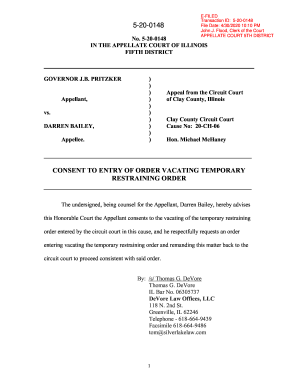 Fillable Online Consent to Entry of Order Vacating Temporary ...