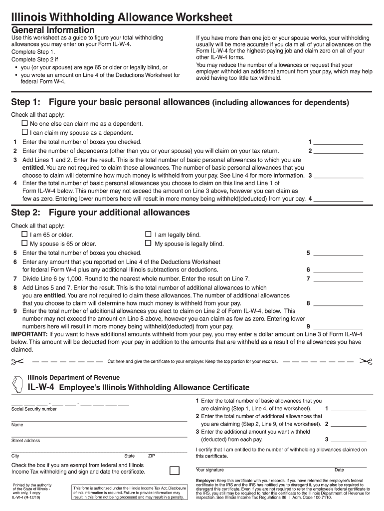 Fillable Online 2020 Form IL-W-4, Employees and other Payees Illinois ...
