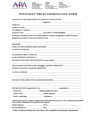 Fillable Online APA Preauthorisation Form 2005.doc Fax Email Print - pdfFiller
