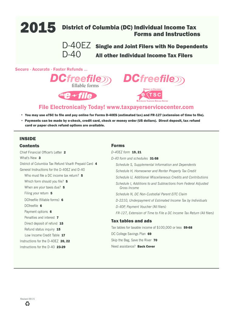 Fillable Online D-40-40EZ. 2015 Individual Income Tax Forms and ...