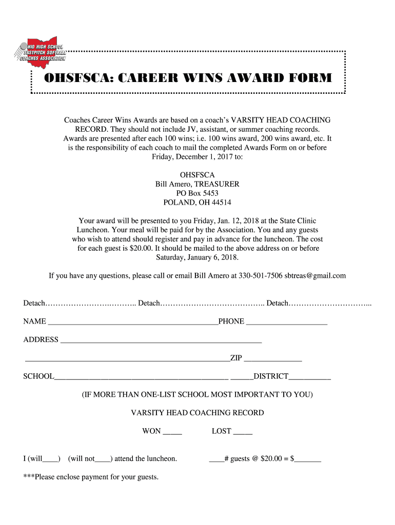 Fillable Online OHSFSCA: CAREER WINS AWARD FORM Fax Email Print - pdfFiller