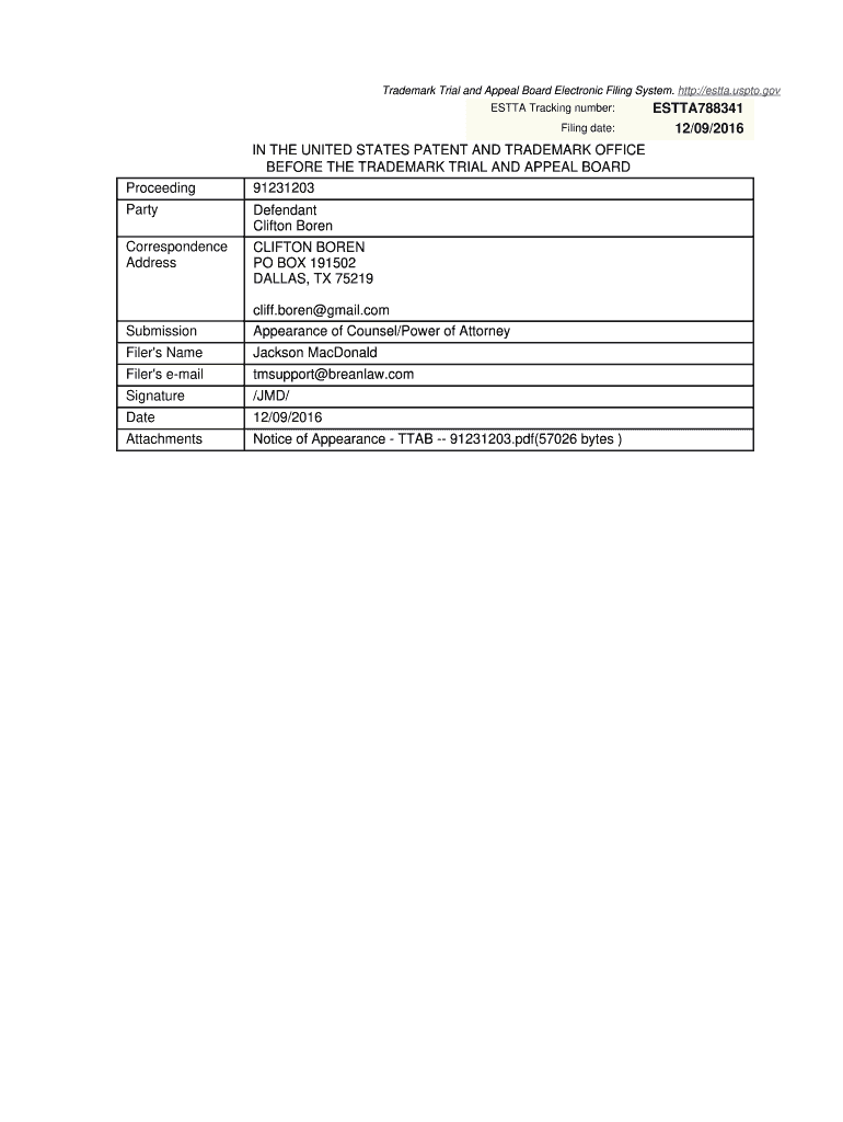 Ttab Notice Of Appearance - Fill Online, Printable, Fillable, Blank ...