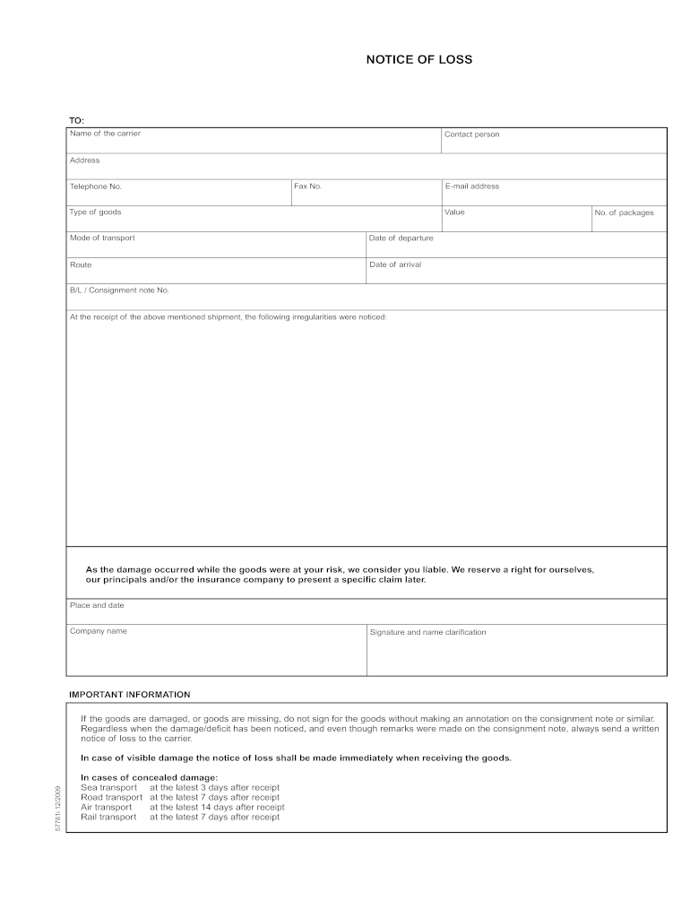 Fillable Online Notice Of Loss Notice Of Loss Form Fax Email Print Fillable Online Notice Of Loss Notice Of Loss Form Fax Email Print