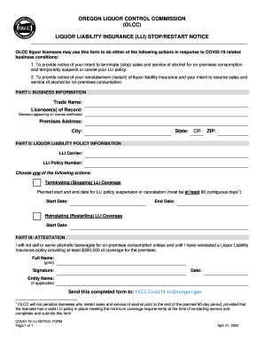 Fillable Online COVID 19 - LLI Notice Form Fax Email Print - pdfFiller