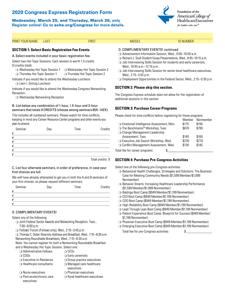 Fillable Online 2020 Congress Express Registration Form Fax Email Print ...