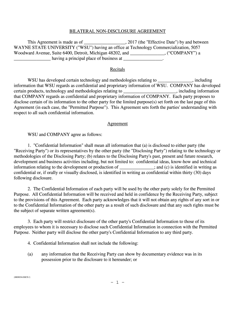 Fillable Online Bilateral NDA form for Tech Commercialization (00030334 ...