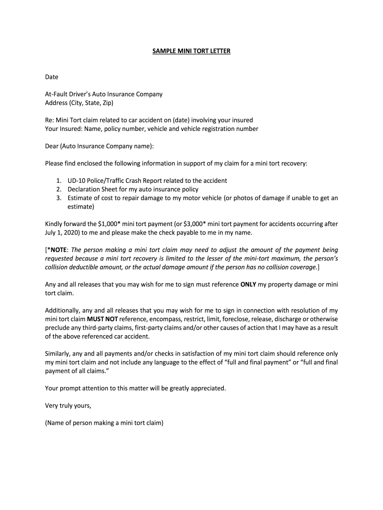 Michigan Mini Tort Sample Letter - Fill Online, Printable, Fillable ...
