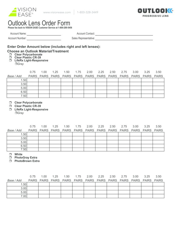 Fillable Online www.visionease.com 1-800-328-3449 Outlook Lens Order ...