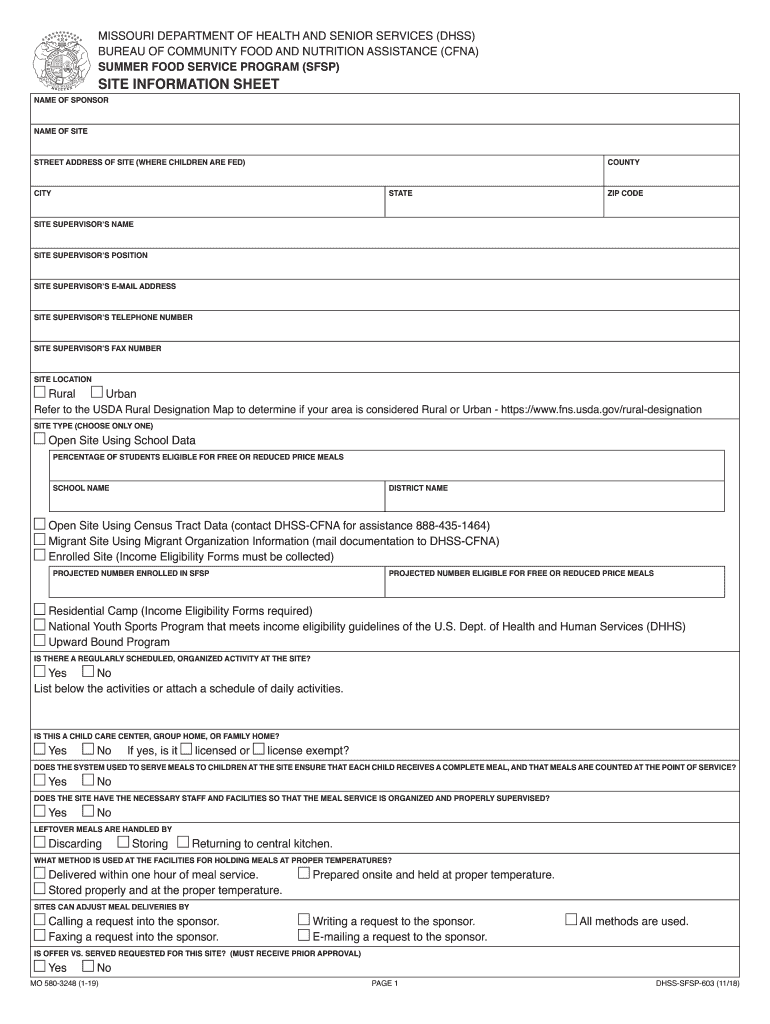 Fillable Online 580-3248 (1-19) SITE INFORMATION SHEET Fax Email Print ...
