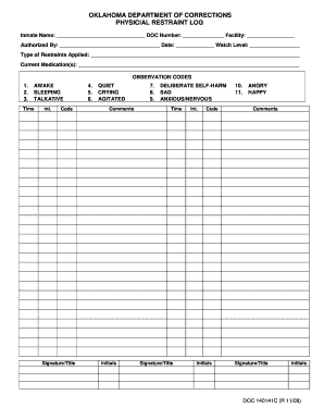 Fillable Online oklahoma department of corrections physicial restraint ...