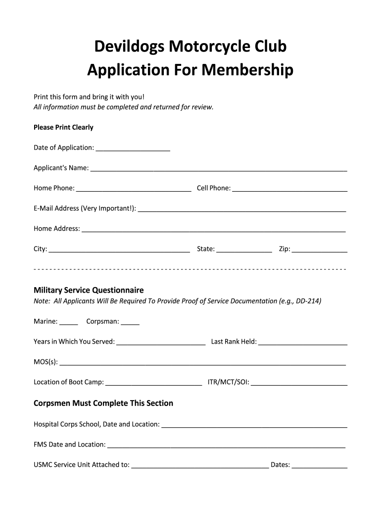 Fillable Online Devildogs Motorcycle Club Fax Email Print - pdfFiller