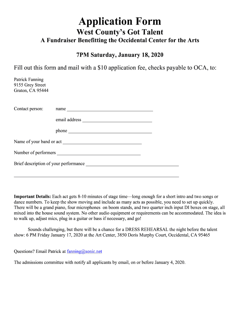 Fillable Online Talent show application 2020 Fax Email Print - pdfFiller
