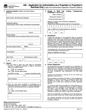 Fillable Online AIS - Application for Authorisation as a Proprietor ...
