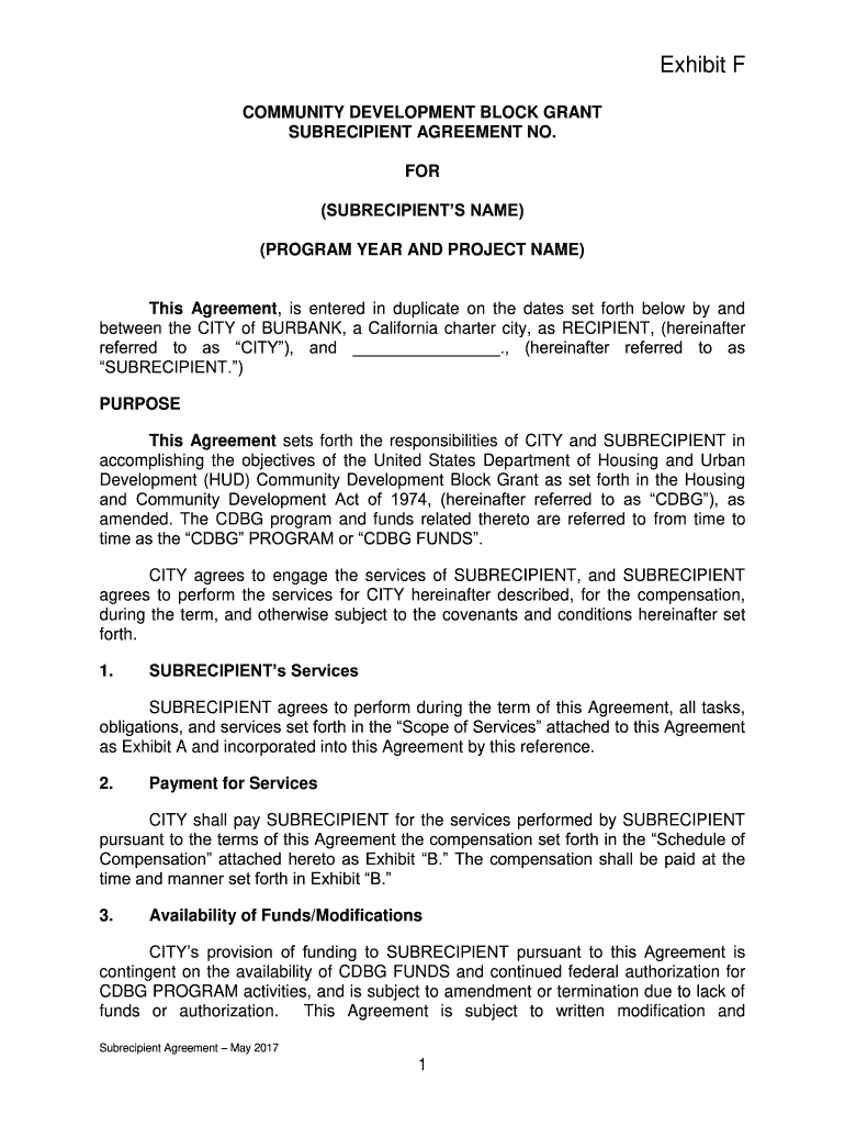 Fillable Online SUBRECIPIENT AGREEMENT NO Fax Email Print - pdfFiller