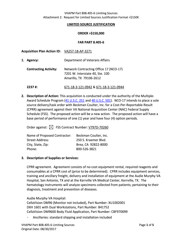 Fillable Online LIMITED SOURCE JUSTIFICATION ORDER $150,000 FAR PART ...