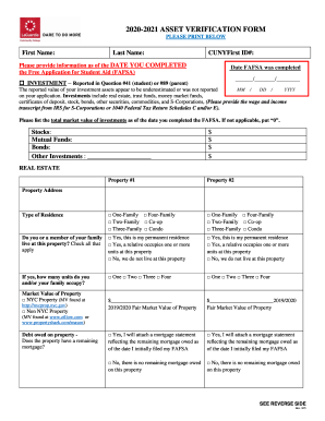 Fillable Online 2020-2021 ASSET VERIFICATION FORM Fax Email Print ...