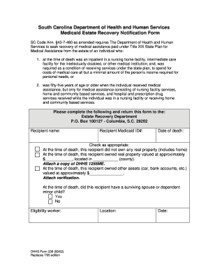 Fillable Online Medicaid Estate Recovery Notification Form Fax Email ...