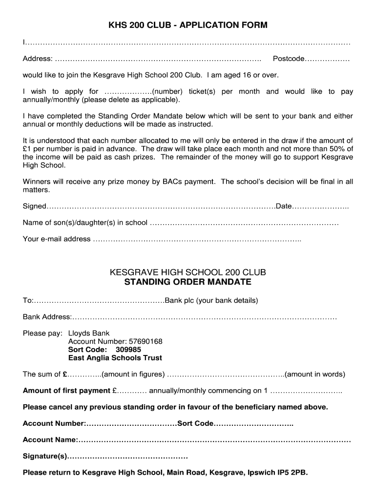 Fillable Online KHS 200 CLUB - APPLICATION FORM Fax Email Print - pdfFiller
