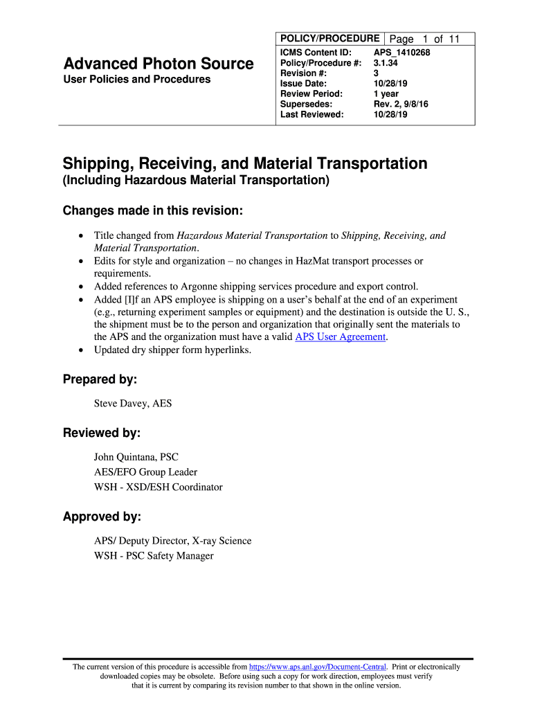 Fillable Online Shipping, Receiving, and Material Transportation ...