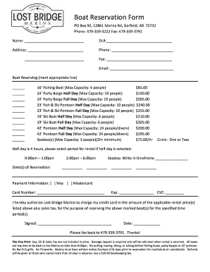 Fillable Online Boat Reservation Form7-1-09 Fax Email Print - pdfFiller