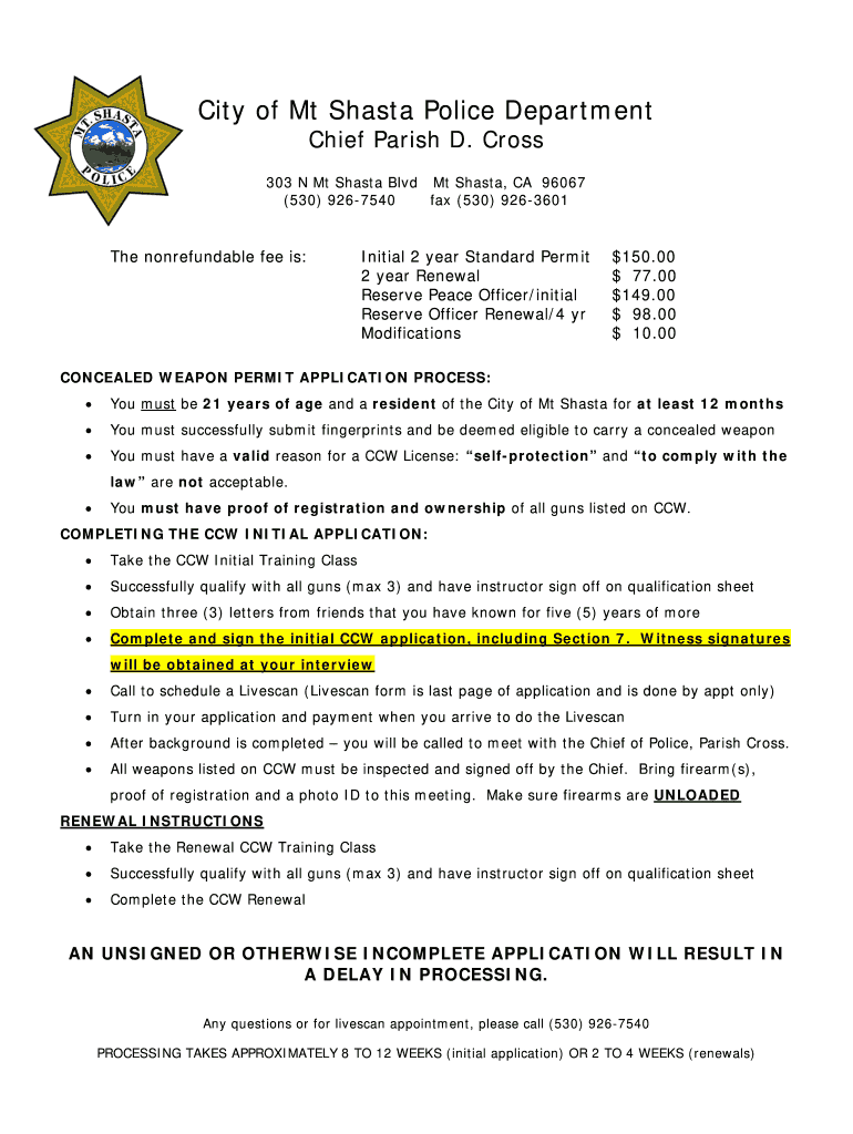 Fillable Online CCW New Application Fillable Fax Email Print - pdfFiller