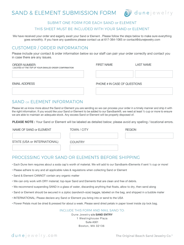 Fillable Online SAND & ELEMENT SUBMISSION FORM Fax Email Print - pdfFiller