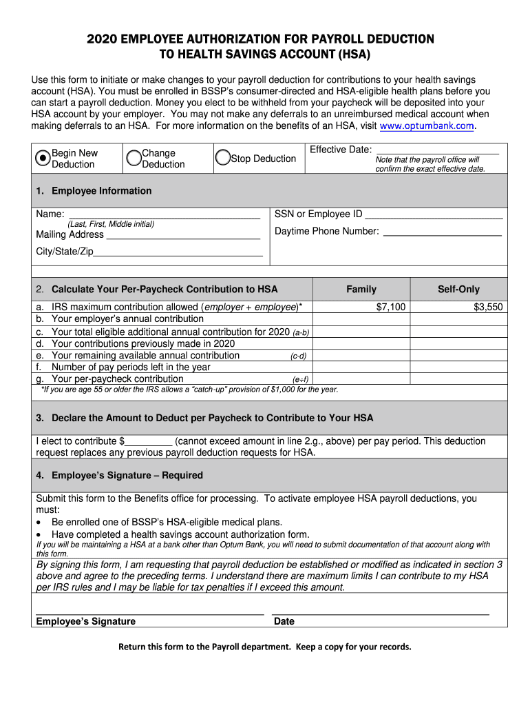 Fillable Online 2020 EMPLOYEE AUTHORIZATION FOR PAYROLL DEDUCTION Fax ...
