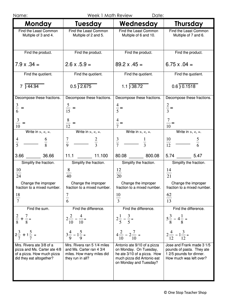 Weekly Math Review Q1 7 Answer Key Fill Online Printable Fillable Weekly Math Review Q1 7 Answer Key Fill Online Printable Fillable