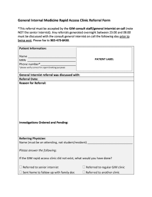 Fillable Online General Internal Medicine Rapid Access Clinic Referral Form Fax Email Print ...