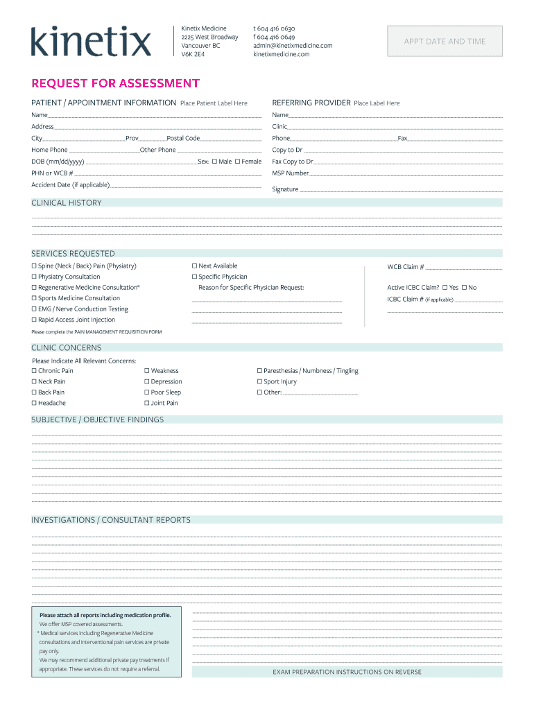Fillable Online PAIN MANAGEMENT REQUISITION FORM - Kinetix Medicine Fax ...
