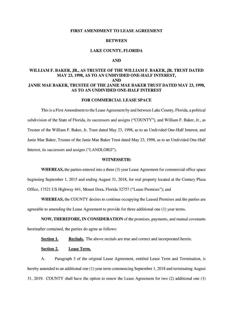 Fillable Online first amendment to lease agreement between lake county ... Fax Email Print ...