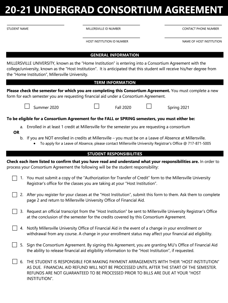 Fillable Online 20-21 UNDERGRAD CONSORTIUM AGREEMENT Fax Email Print ...