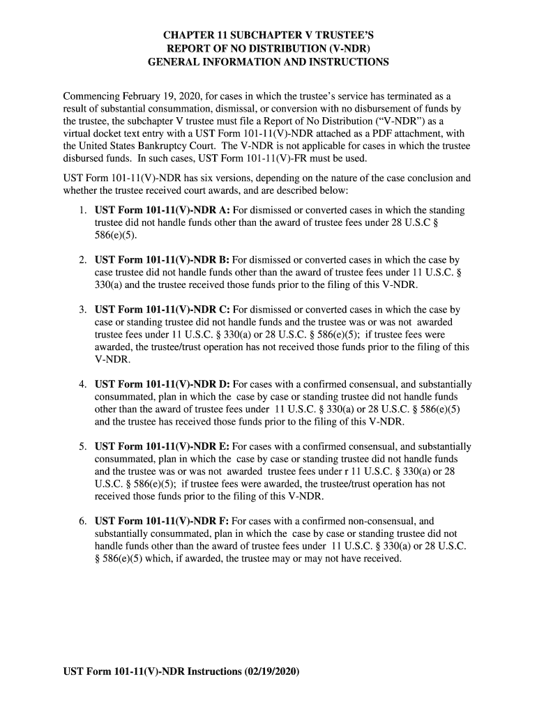 Fillable Online CHAPTER 11 SUBCHAPTER V TRUSTEES REPORT OF NO ...