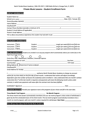 Fillable Online Private Music Lessons - Enrollment Form Fax Email Print - pdfFiller