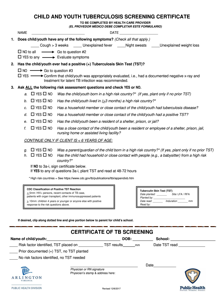 Fillable Online CHILD AND YOUTH TUBERCULOSIS SCREENING CERTIFICATE Fax ...
