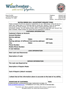 Fillable Online WATER/SEWER BILL ADJUSTMENT REQUEST FORM ... Fax Email ...