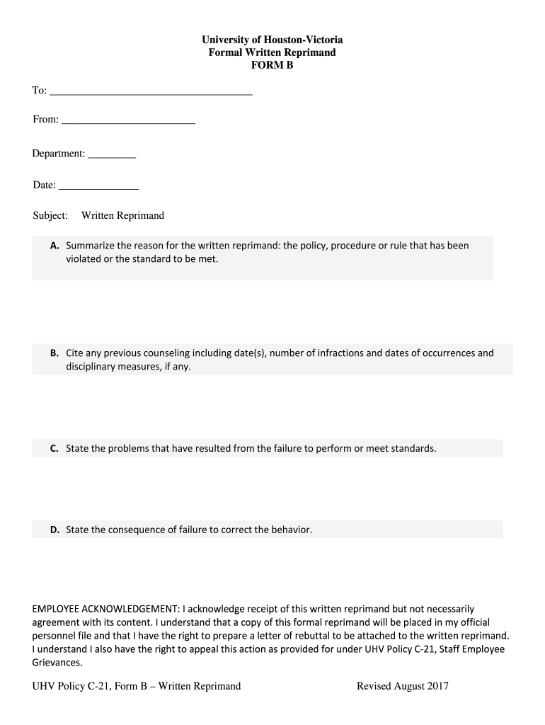 Fillable Online Formal Written Reprimand. Formal Written Reprimand Fax ...