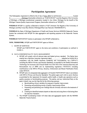 Fillable Online This participation agreement (Agreement) is made date ...