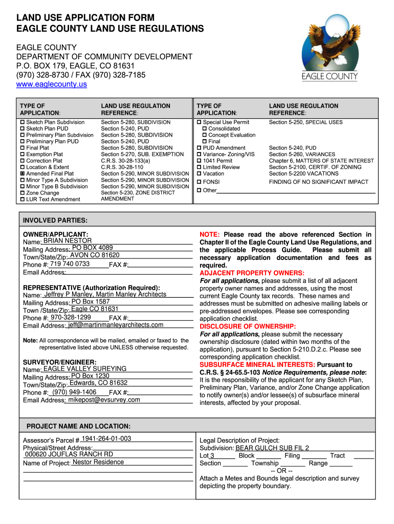 Fillable Online land use application form eagle county land use regulations Fax Email Print ...