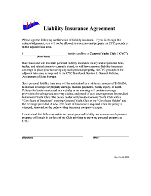 Fillable Online Liability Insurance Agreement Fax Email Print - pdfFiller