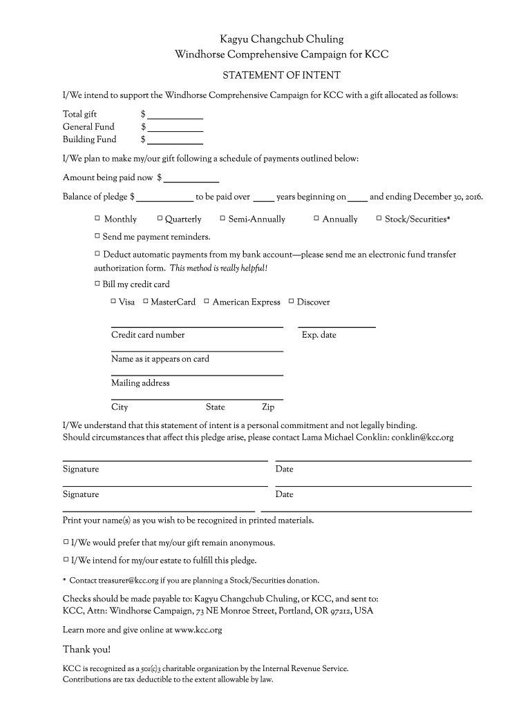 Fillable Online KCC Letter of Intent.v.2.1 Fax Email Print - pdfFiller