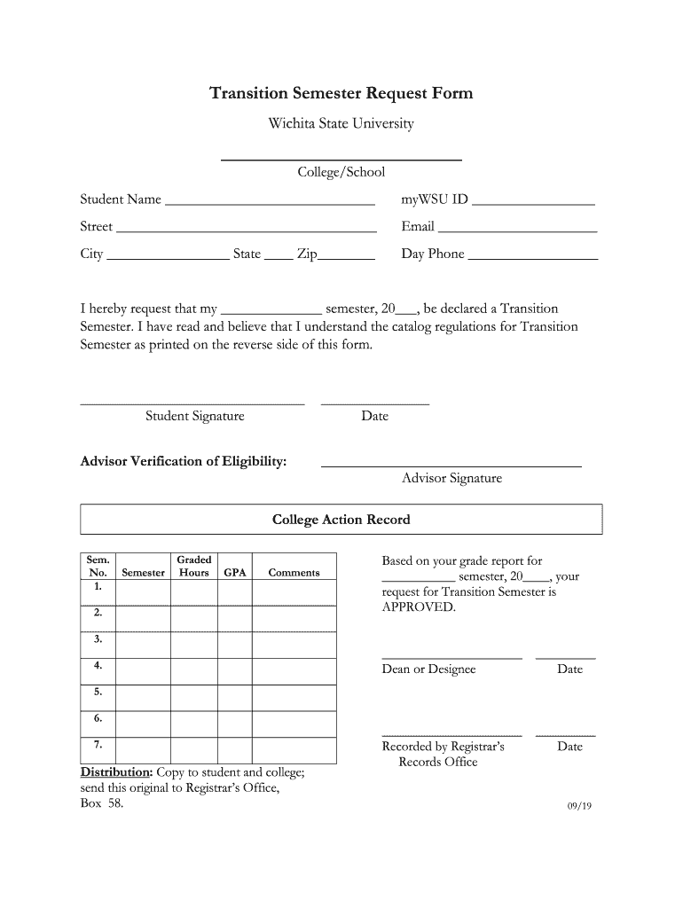 Fillable Online Transition Semester Request Form Fax Email Print ...