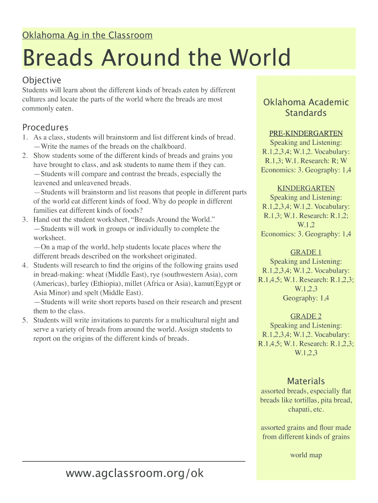 Fillable Online Breads Around the World - National Agriculture in the ...