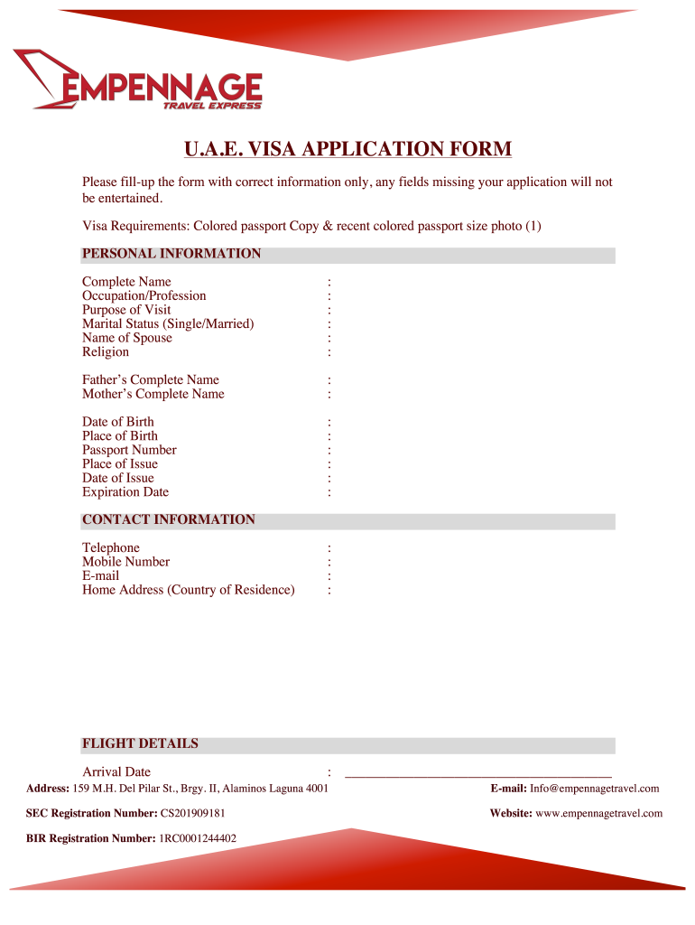 Fillable Online uae visa application form - Empennage Travel Express ...
