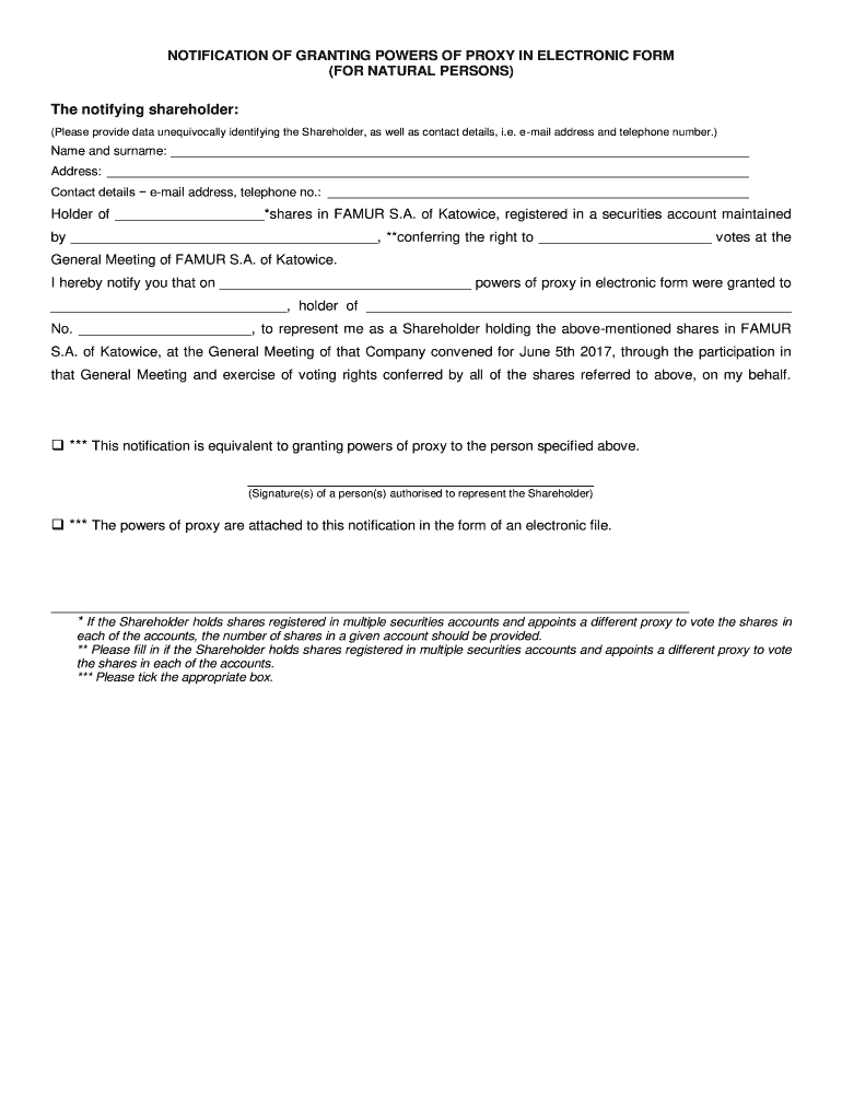 Fillable Online This notification is equivalent to granting powers of proxy ... Fax Email Print ...
