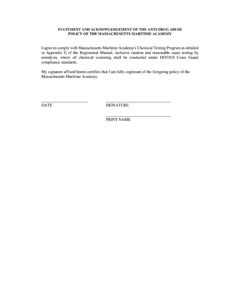 Fillable Online STATEMENT AND ACKNOWLEDGEMENT OF THE ANTI-DRUG ABUSE ...