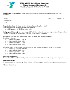 Fillable Online 2020 YMCA Blue Ridge Assembly Global Leadership Summit ...