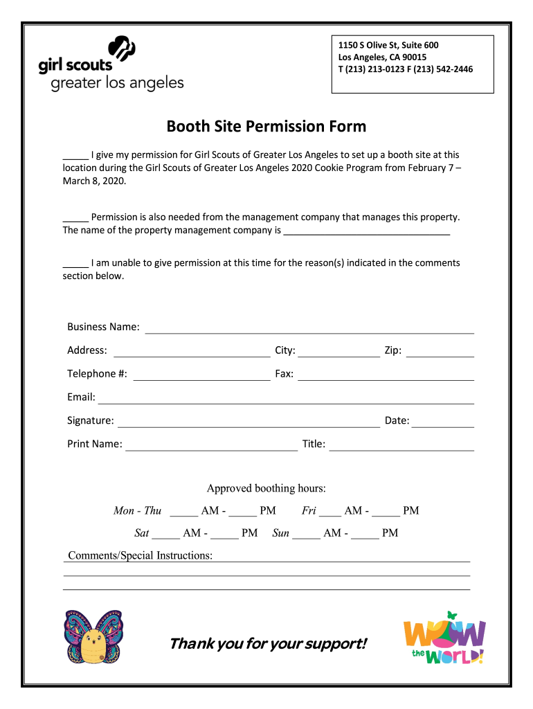Fillable Online Troop Special Booth Permission Form - Girl Scouts of ...